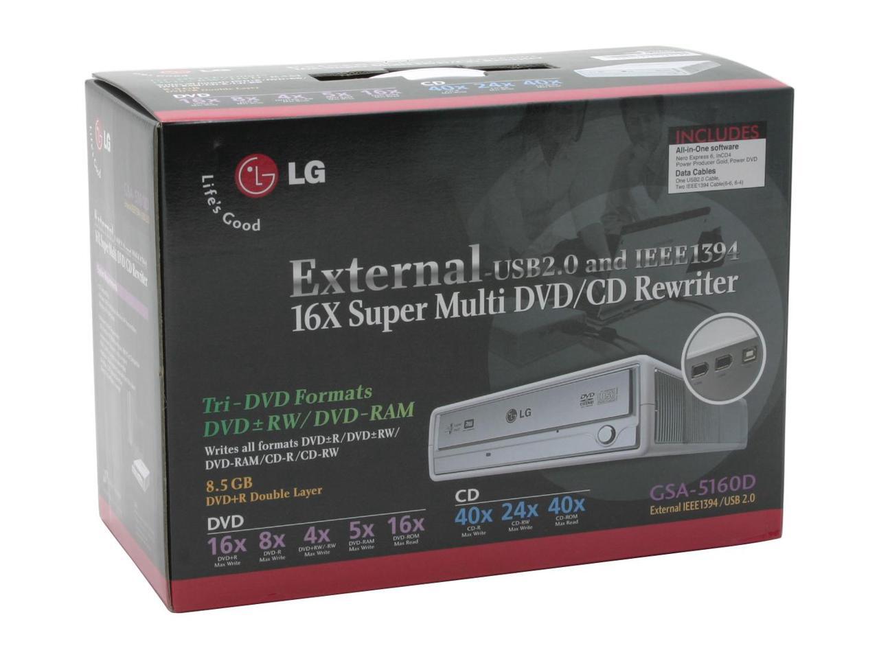 LG IEEE 1394 / USB 2.0 External DVD Burner Model GSA-5160D - Newegg.com