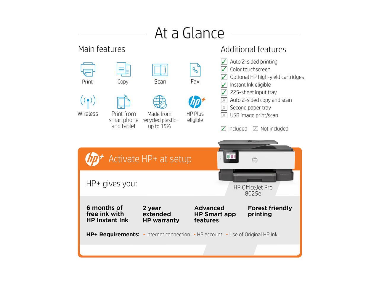 HP OfficeJet Pro 8025e All-in-One Wireless Color Printer, with bonus 6 ...