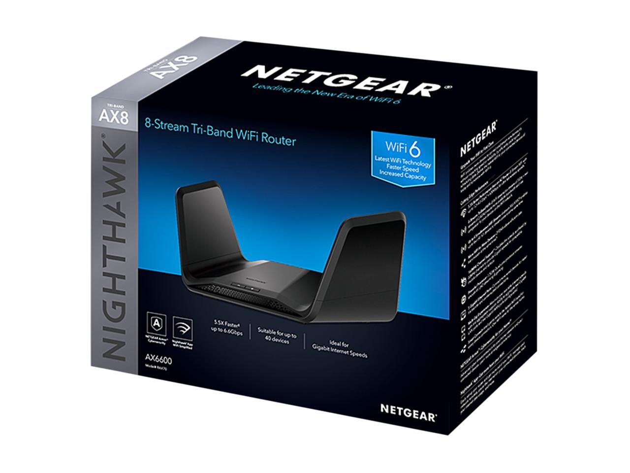 NETGEAR Nighthawk 8-Stream Tri-Band AX8 WiFi 6 Router (RAX70) AX6600 ...