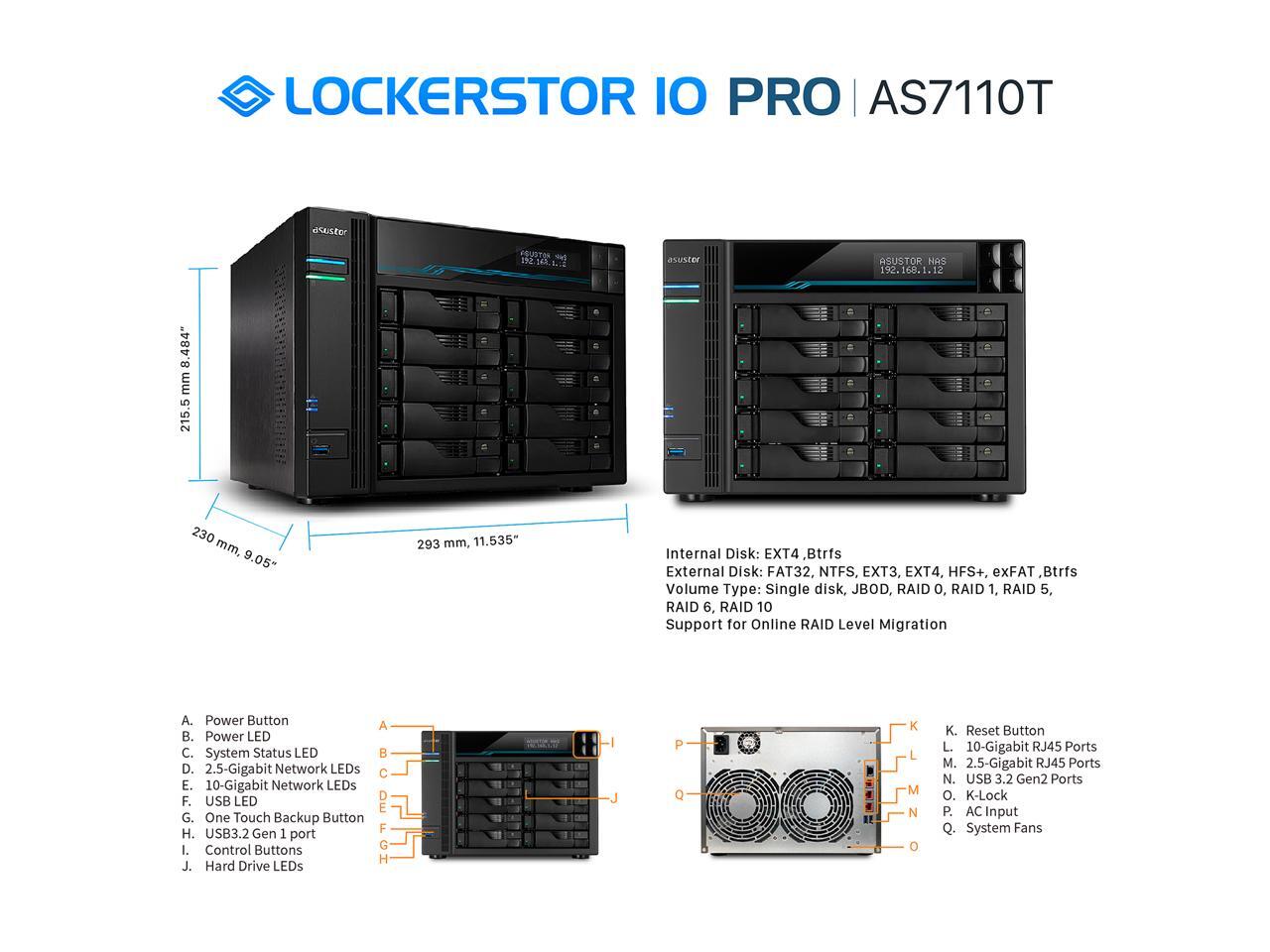 Asustor AS7110T 10 Bay Lockerstor 10 Pro Desktop Enterprise NAS ...