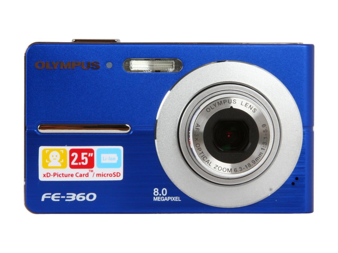 OLYMPUS FE360 Blue 8.0 MP 0.7" Super-Slim All-Metal Body Digital Camera ...