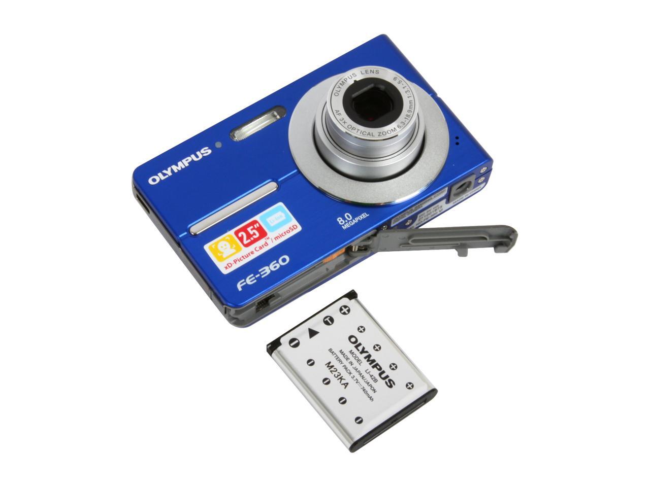 OLYMPUS FE360 Blue 8.0 MP 0.7" Super-Slim All-Metal Body Digital Camera ...