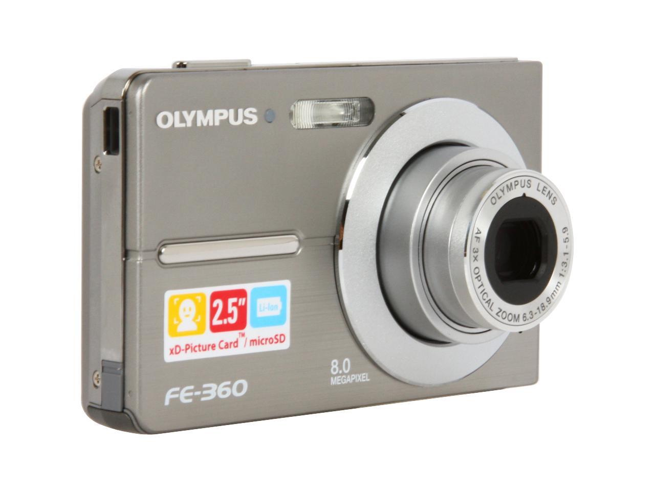 OLYMPUS FE360 Silver 8.0 MP 0.7" Super-Slim All-Metal Body Digital ...