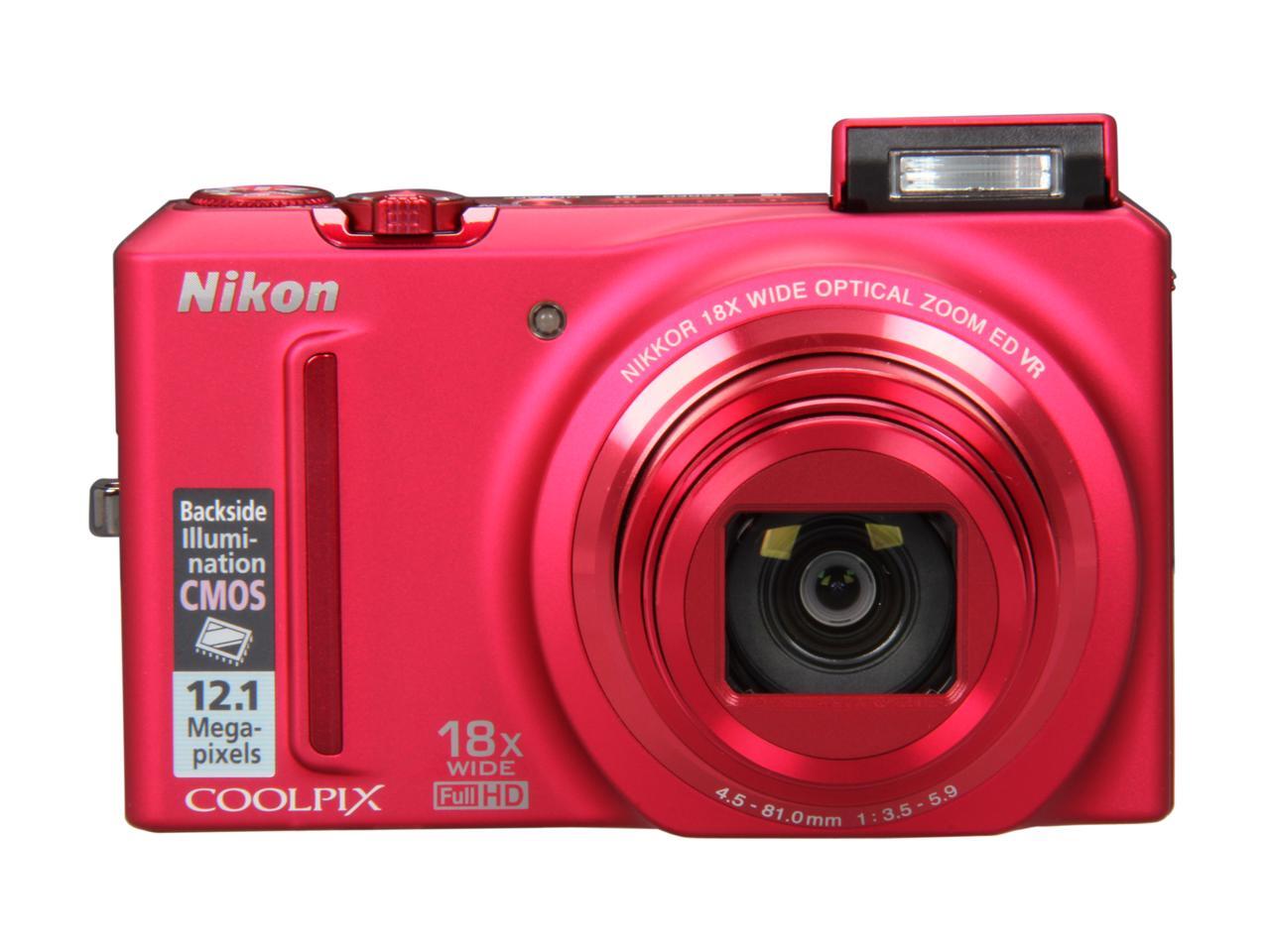 Nikon COOLPIX S9100 Red 12.1 MP 25mm Wide Angle Digital Camera - Newegg.com
