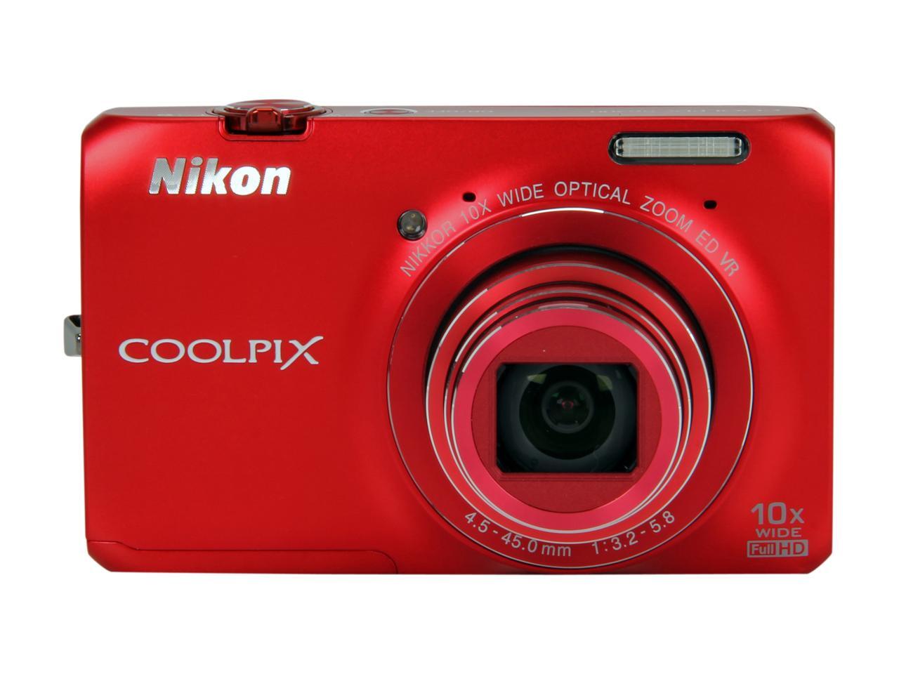 Nikon Coolpix S6300 Red 16MP 25mm Wide Angle Digital Camera HDTV Output ...
