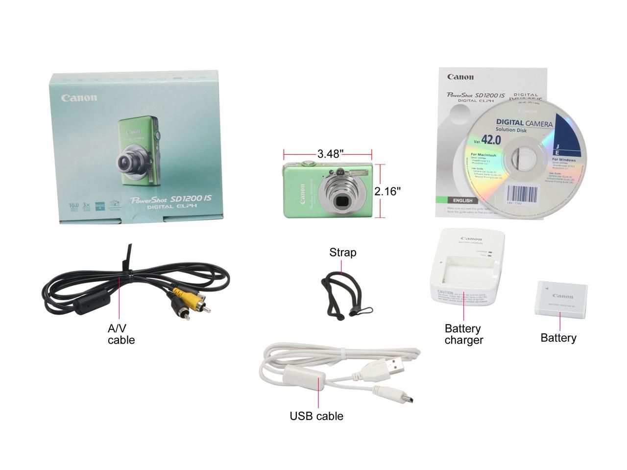 Canon PowerShot SD1200 IS Green 10.0 MP Digital Camera - Newegg.com