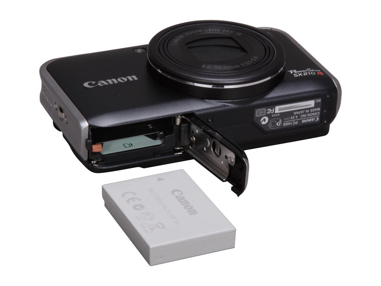 Canon PowerShot SX210 IS Black 14.1 MP 28mm Wide Angle Digital Camera ...