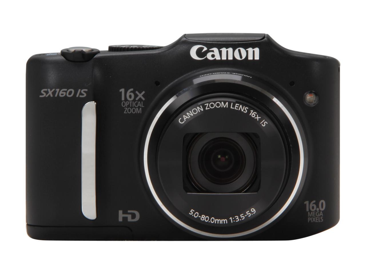 Canon PowerShot SX160 IS Black Approx. 16 MP 28mm Wide Angle Digital ...