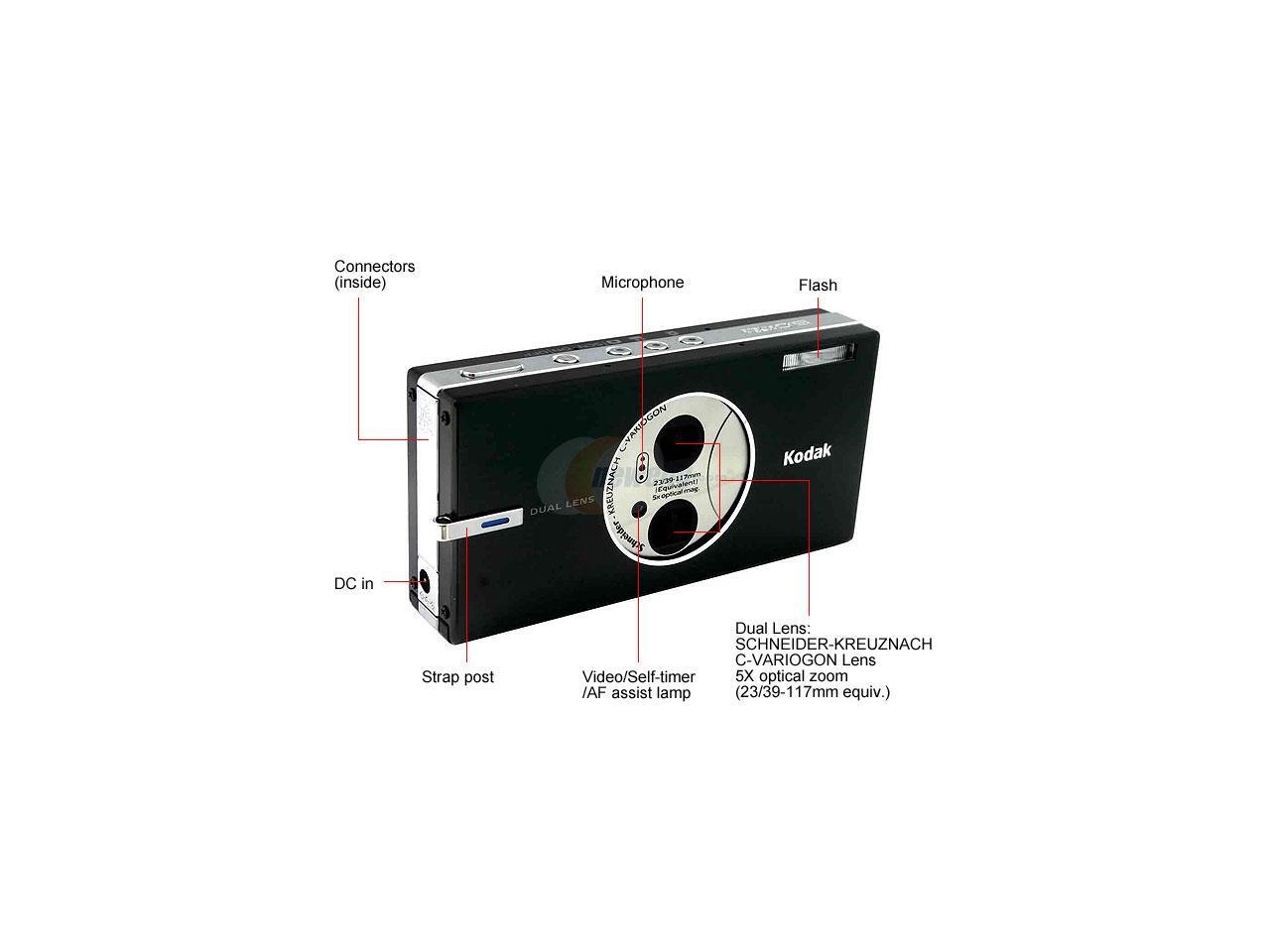 Kodak V570 Black 5.0 MP 23mm Wide Angle Dual Lens Digital Camera ...