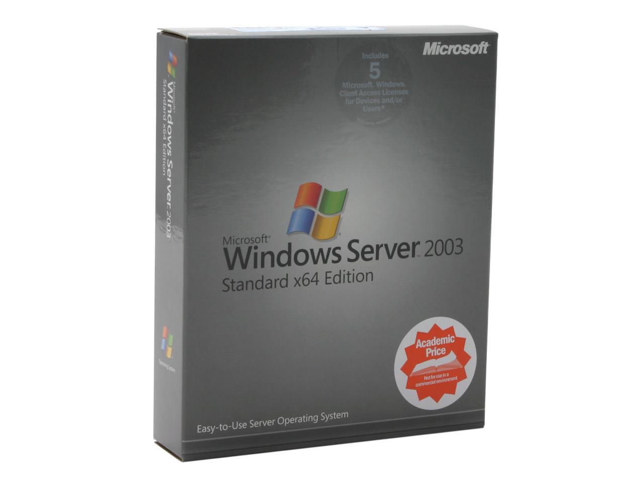 Microsoft Windows Server Standard 2003 64Bit 5 Client Academic - Newegg.com