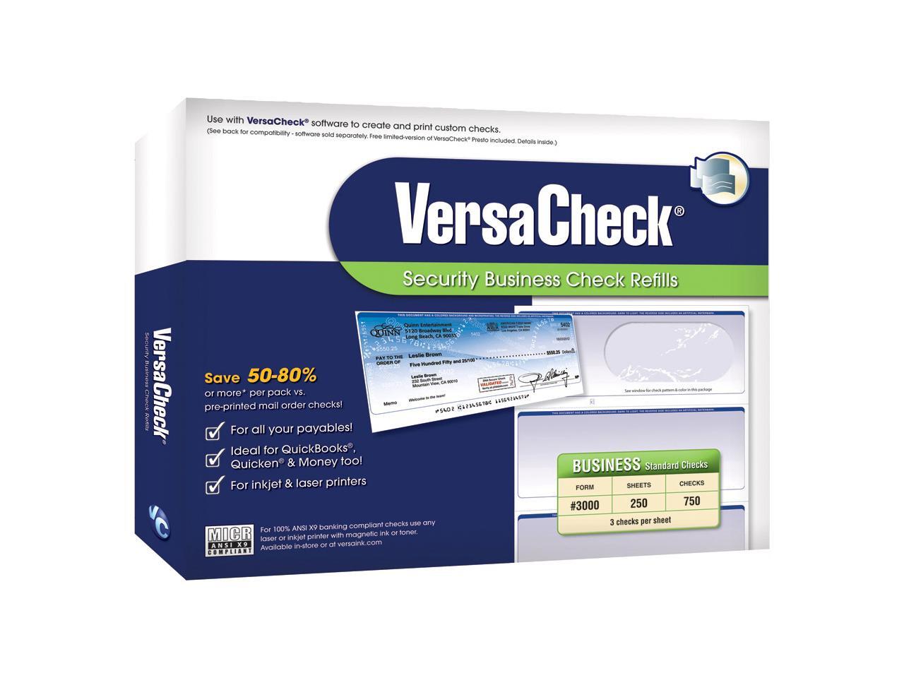 VersaCheck Form #3000 Business Standard Security Check Refills - Blue ...