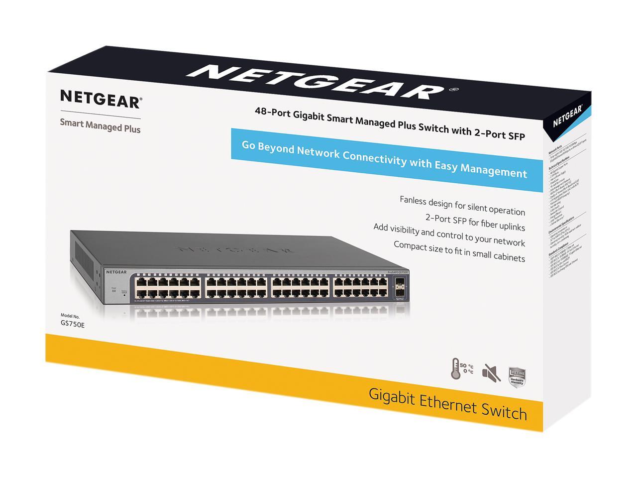 NETGEAR 50-Port Gigabit Ethernet Plus Switch (GS750E) - with 2 x 1G SFP ...