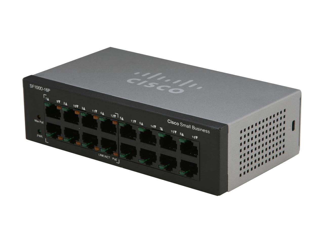 Cisco Small Business 100 Series SF100D-16P-NA 16-Port Fast Desktop ...