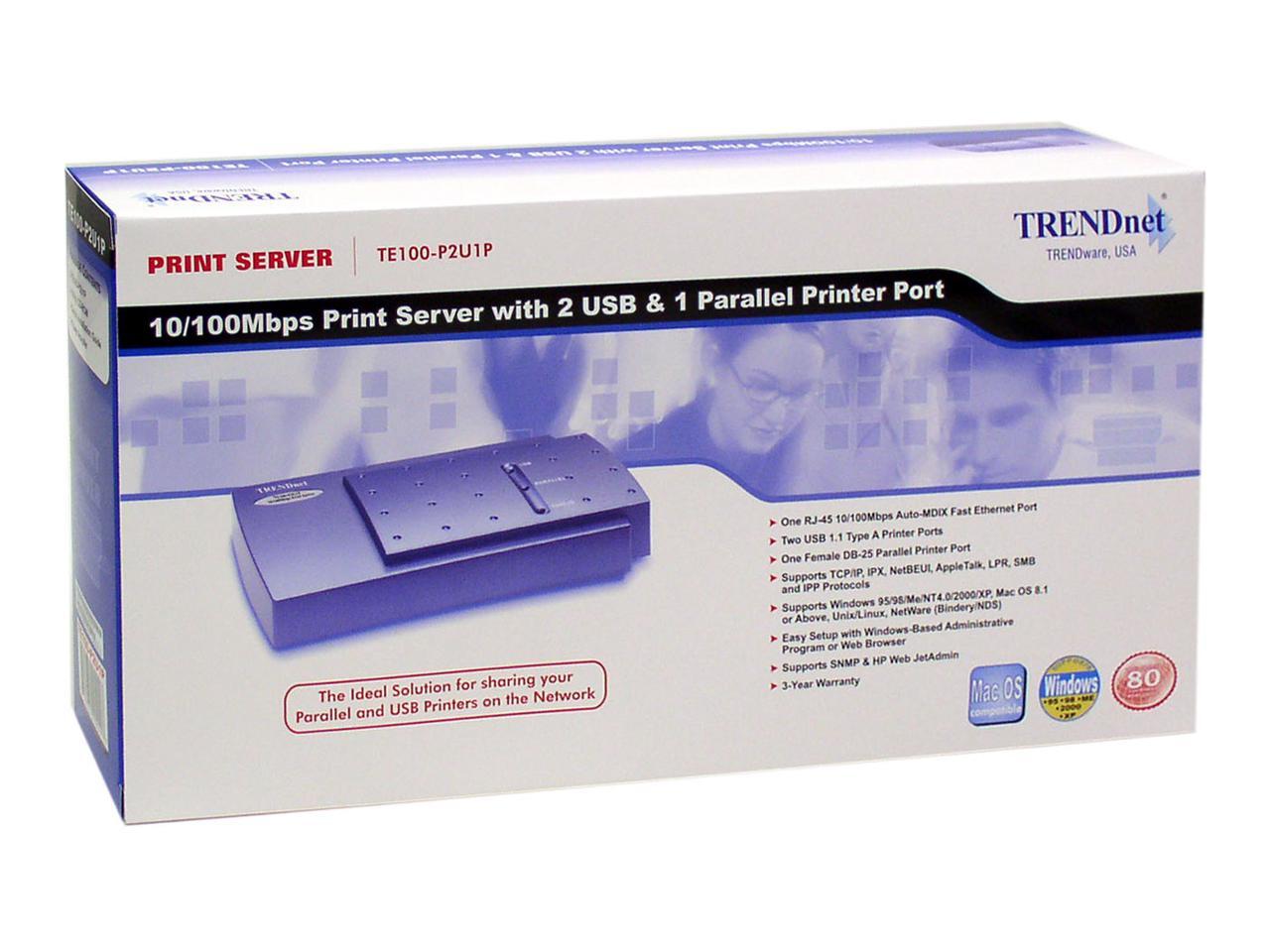 TRENDnet TE100-P2U1P Print Server with 2 USB & 1 Parallel Printer Port ...