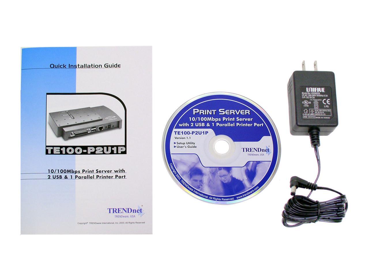 TRENDnet TE100-P2U1P Print Server with 2 USB & 1 Parallel Printer Port ...