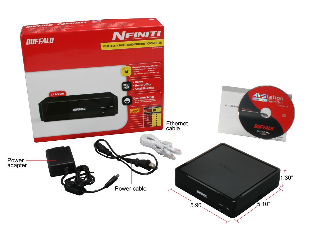 BUFFALO WLI-TX4-AG300N Nfiniti Wireless-N Dual Band Ethernet Converter ...