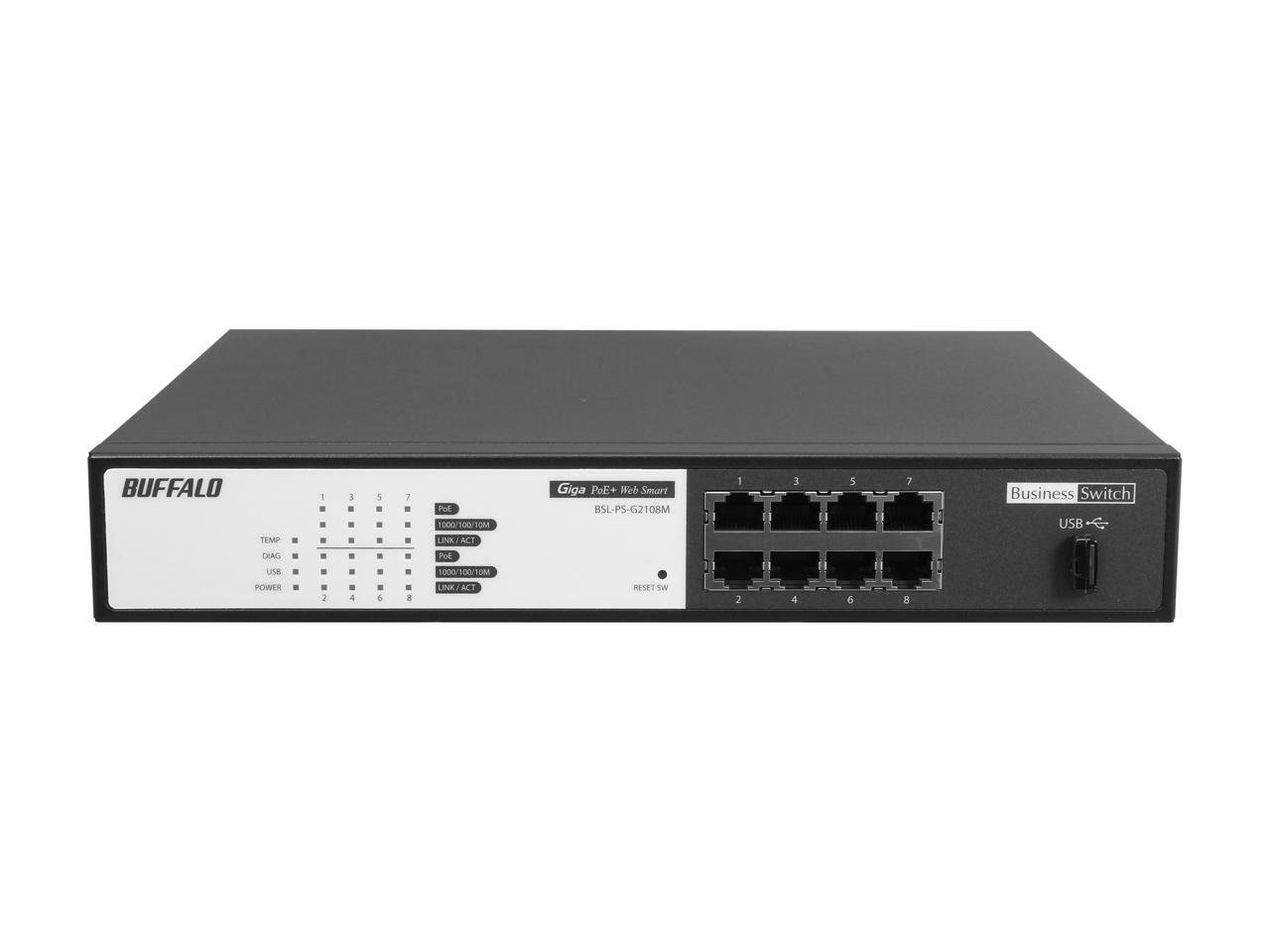 Buffalo BSL-PS-G2108M 8-Port Rackmount Gigabit PoE+ Web Managed Switch ...