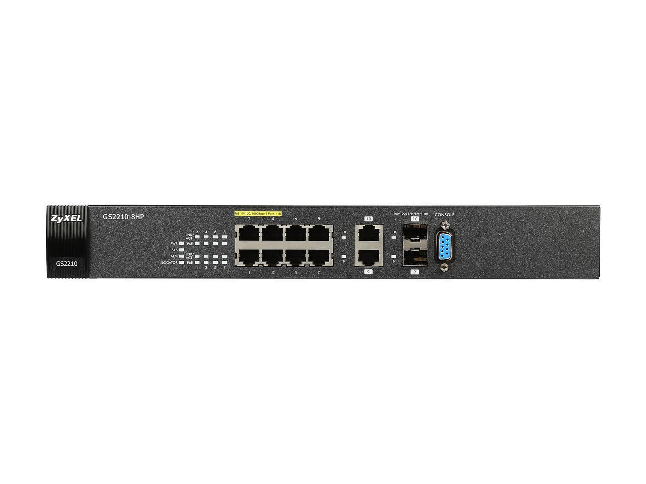 Zyxel 8 Port 180W High Powered PoE+ Gigabit Ethernet L2 Managed Switch ...