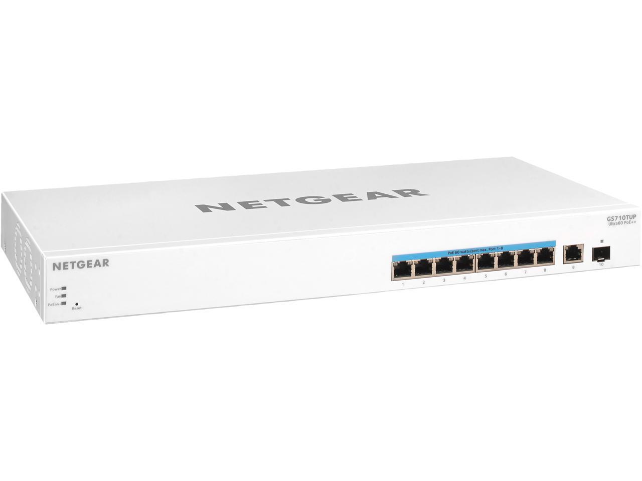 NETGEAR 10-Port Ultra60 PoE Gigabit Ethernet Smart Switch (GS710TUP ...
