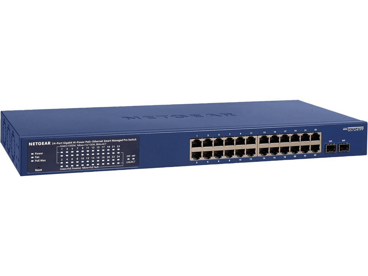 NETGEAR 26-Port PoE Gigabit Ethernet Smart Switch (GS724TPP) - Managed ...