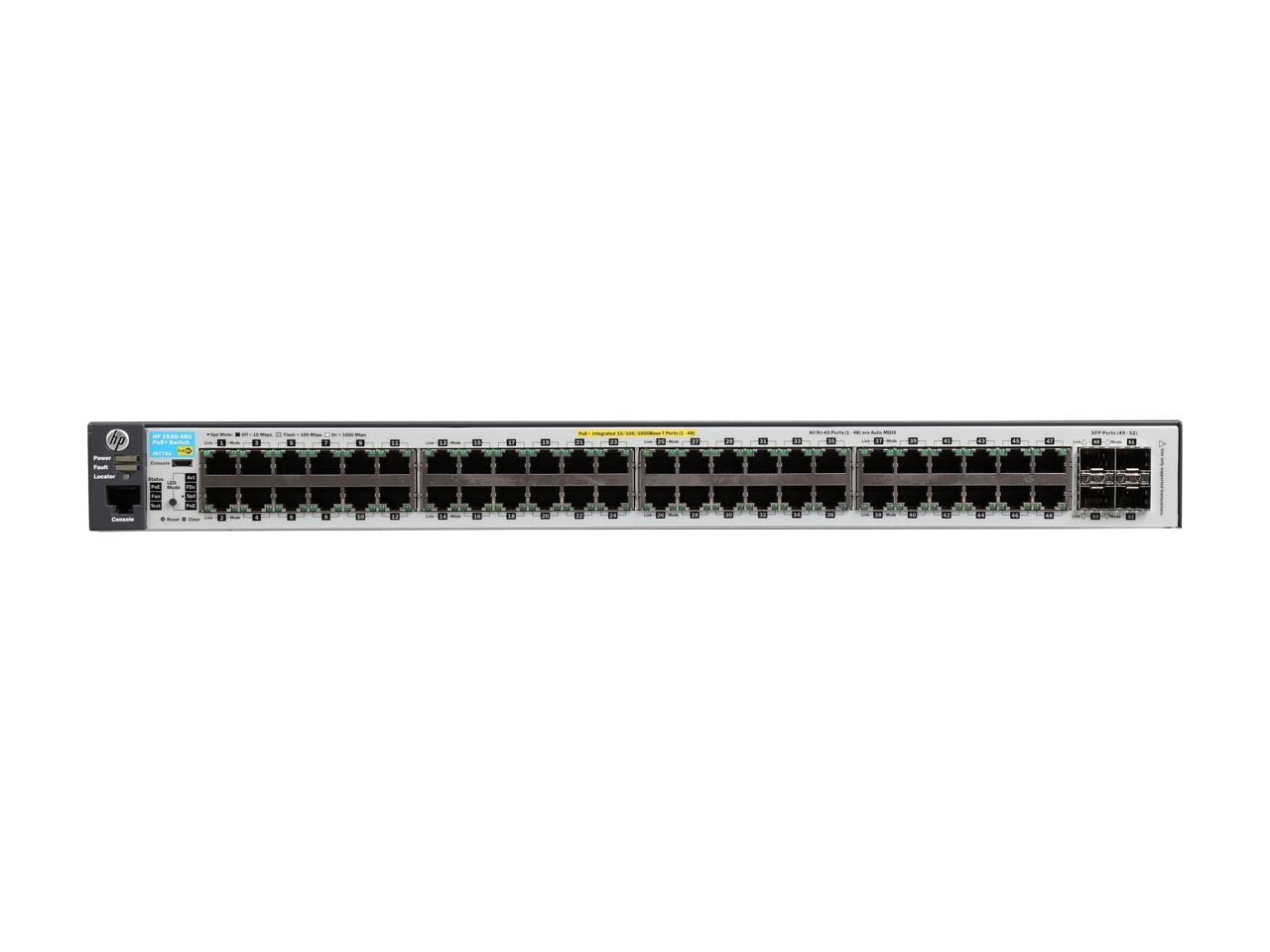 HPE Aruba 2530-48G-PoE+ - Switch - Managed - 48 x 10/100/1000 (PoE+) + 4 x Gigabit SFP - Desktop ...