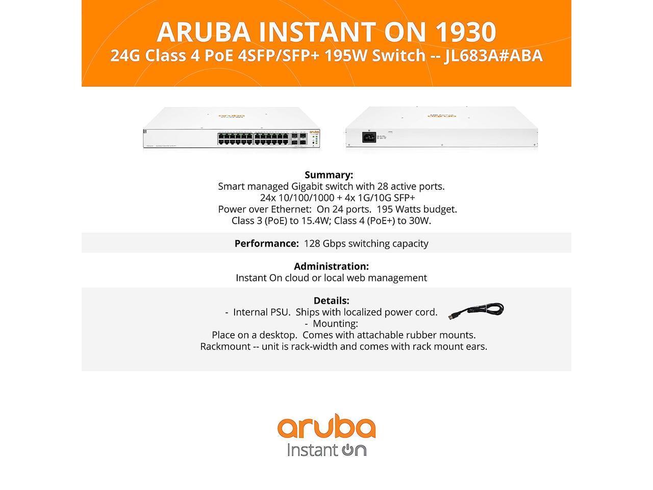 Aruba Instant On 1930 24-Port Gb Ethernet 24x 1G PoE (195W), 4X 1G/10G ...