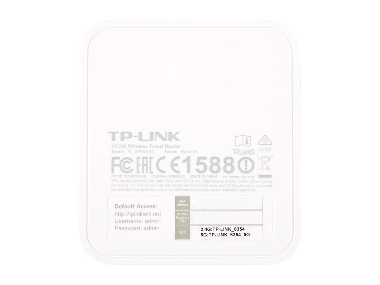 TP-Link AC750 Wireless Portable Nano Travel Router(TL-WR902AC ...