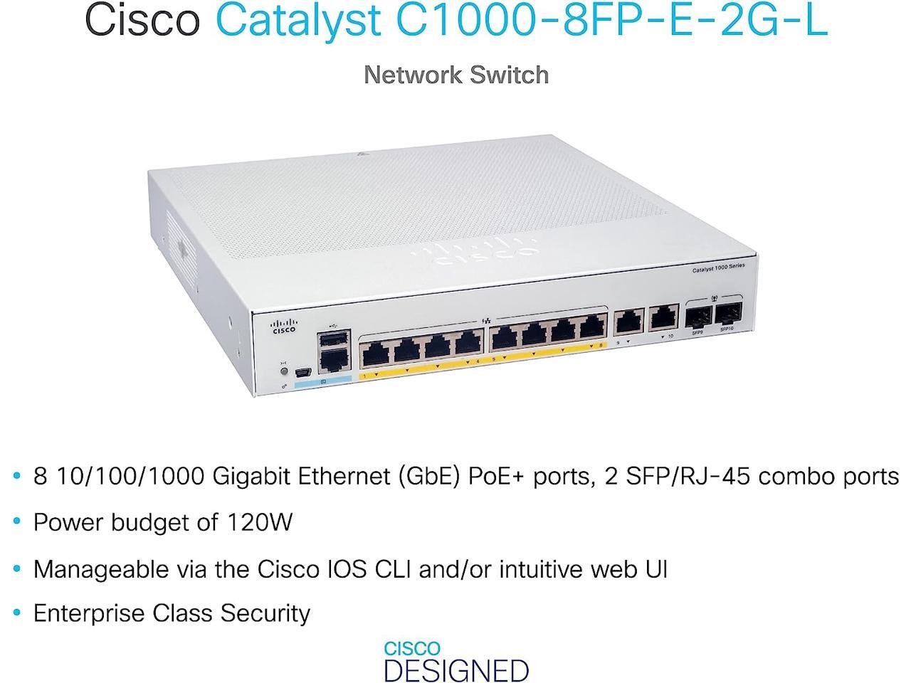 Cisco Catalyst 1000-8FP-E-2G-L Network Switch, 8 Gigabit Ethernet PoE+ ...