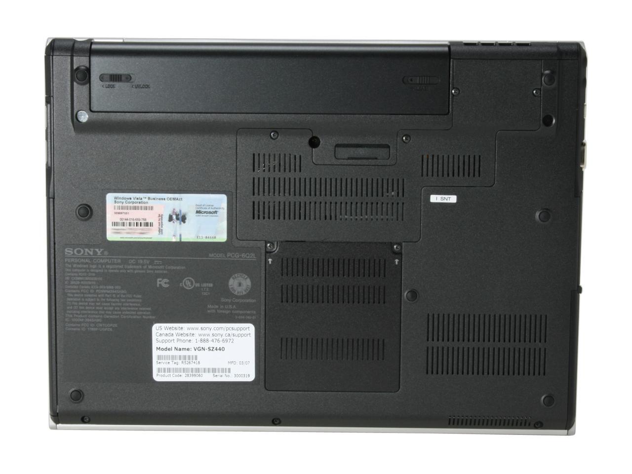 SONY Laptop VAIO SZ Series Intel Core 2 Duo T7200 2GB Memory 160GB HDD ...