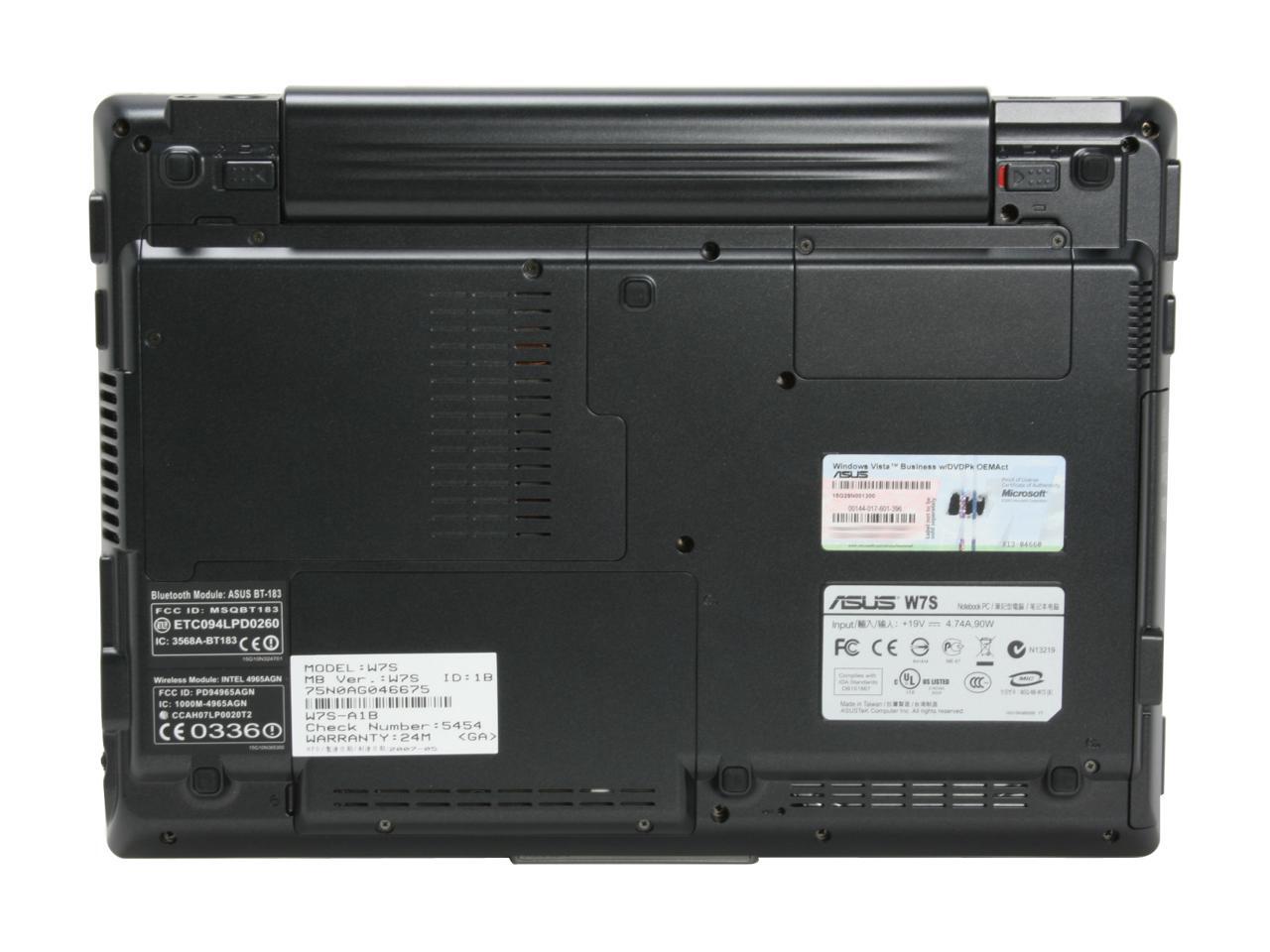 ASUS Laptop W7 Series Intel Core 2 Duo T7300 1GB Memory 120GB HDD ...