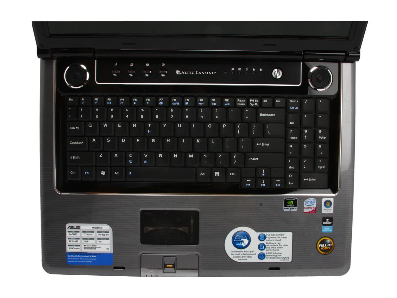 ASUS Laptop M70 Series Intel Core 2 Duo T9400 4GB Memory 320GB HDD ...