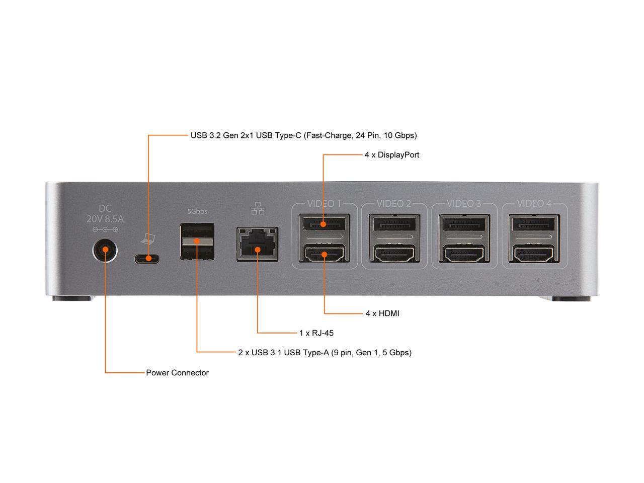 USB-C Dock, 4K 60Hz Quad Monitor DisplayPort & HDMI, Universal USB C ...