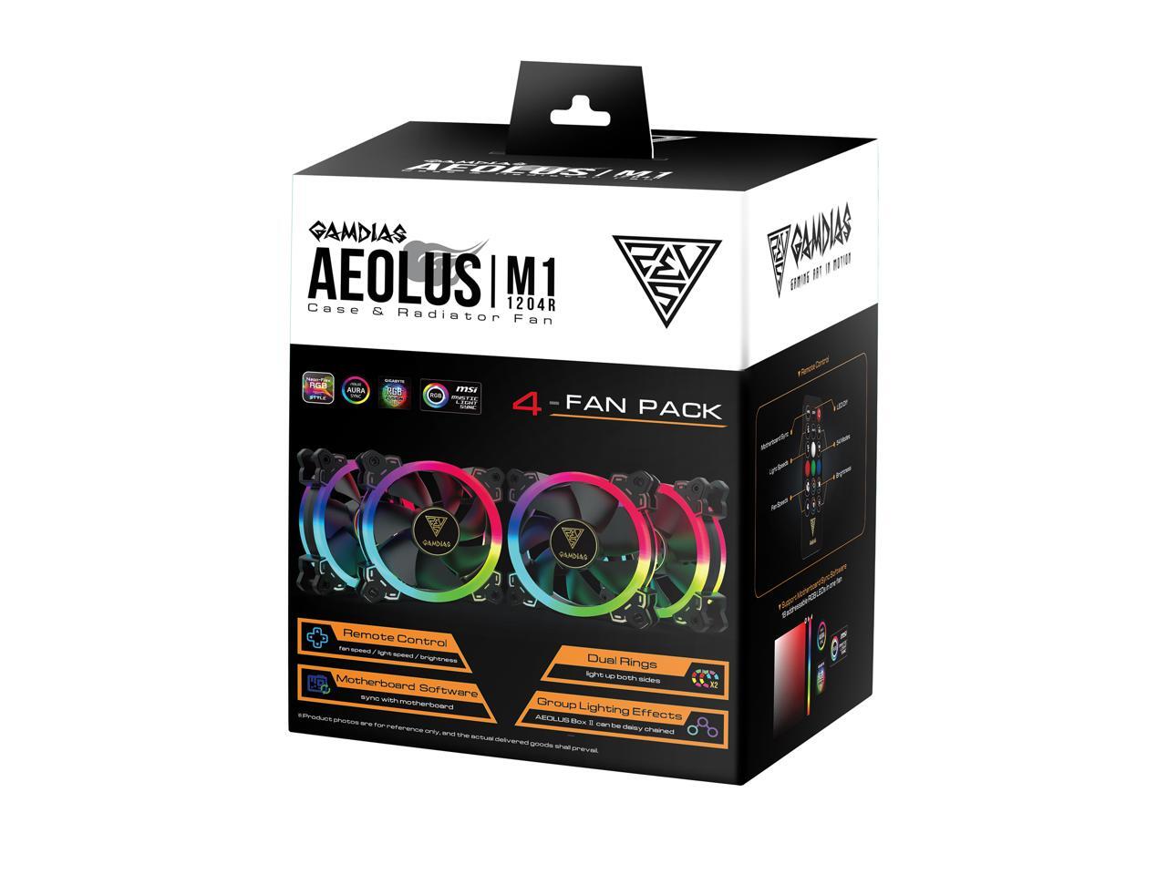 GAMDIAS AEOLUS M1-1204R 120MM RGB 4 in 1 Fan Pack with Controller and ...