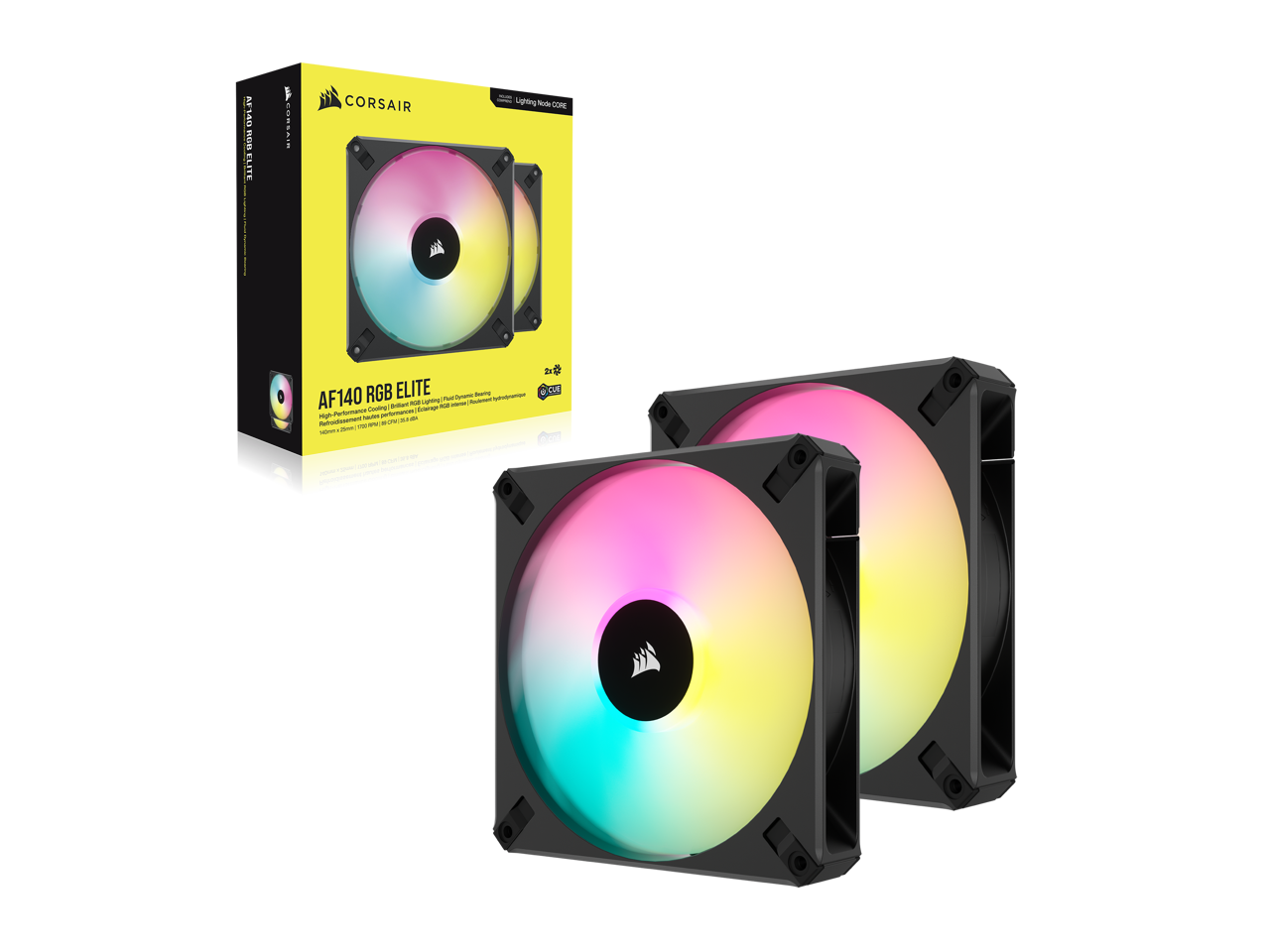 CORSAIR iCUE AF140 RGB ELITE 140mm PWM Dual Fan Kit - Eight RGB LEDs ...