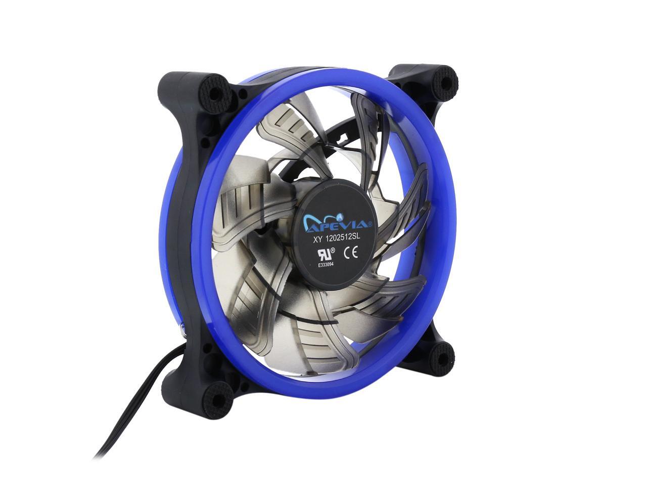 APEVIA 512L-CBL Blue LED 120mm 4pin+3pin Blue LED Case Fan w/ 30 x Blue ...