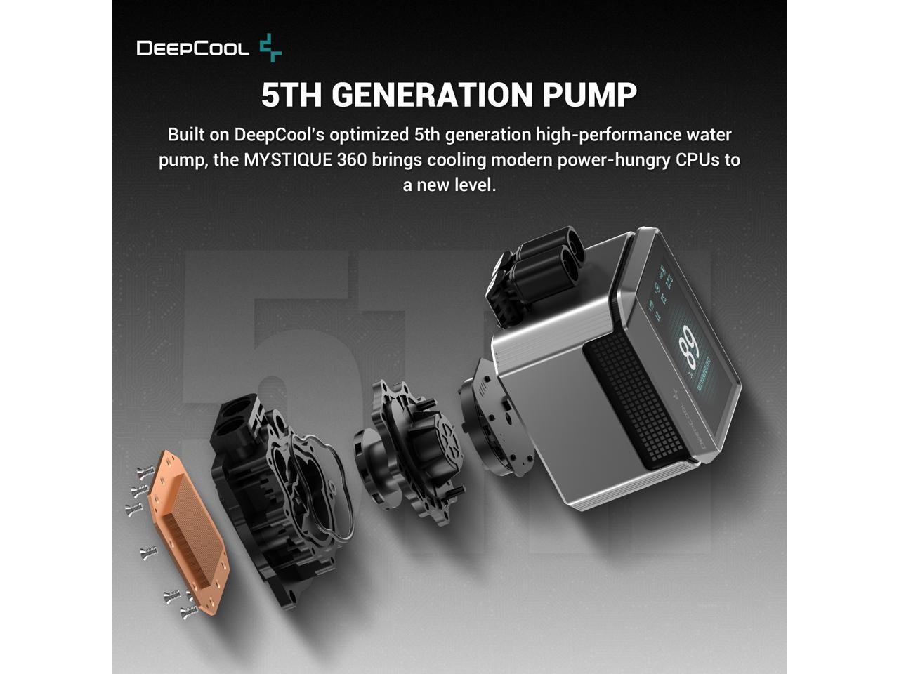 DeepCool MYSTIQUE 360 LCD Liquid Cooler 360mm 5th Gen Pump 3400RPM AIO ...
