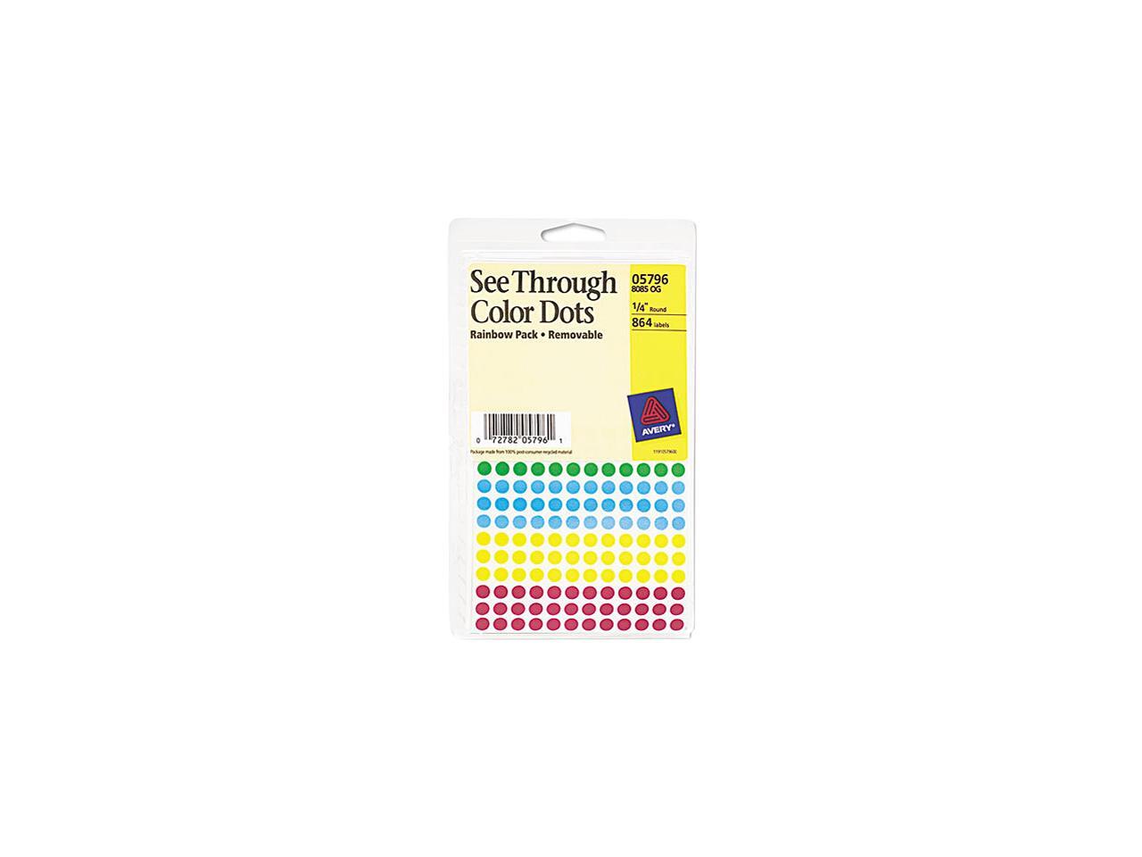 Avery 05796 See-Through Removable Color Dots, 1/4" dia, Assorted Colors ...