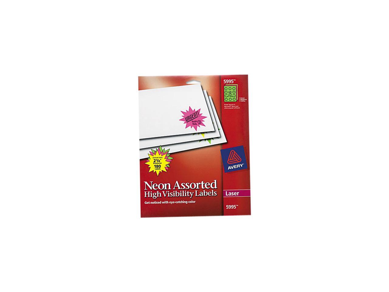 Avery High-Visibility Labels, Permanent Adhesive, Assorted Neon Colors ...