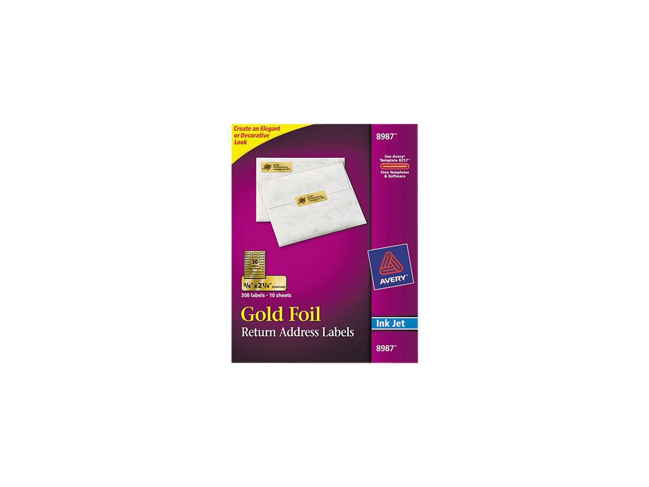 Avery Foil Mailing Labels Gold 0 75 X 2 25 300 Labels 8987 