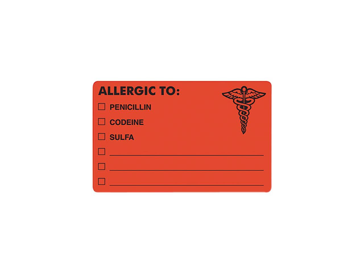 Tabbies 00488 Drug Allergy Medical Warning Labels, 2-1/2 x 4, Orange ...