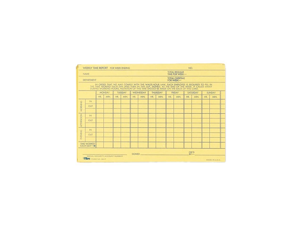 Tops 3017 Employee Time Report Card, Weekly, 6 x 4, 100/Pack - Newegg.com