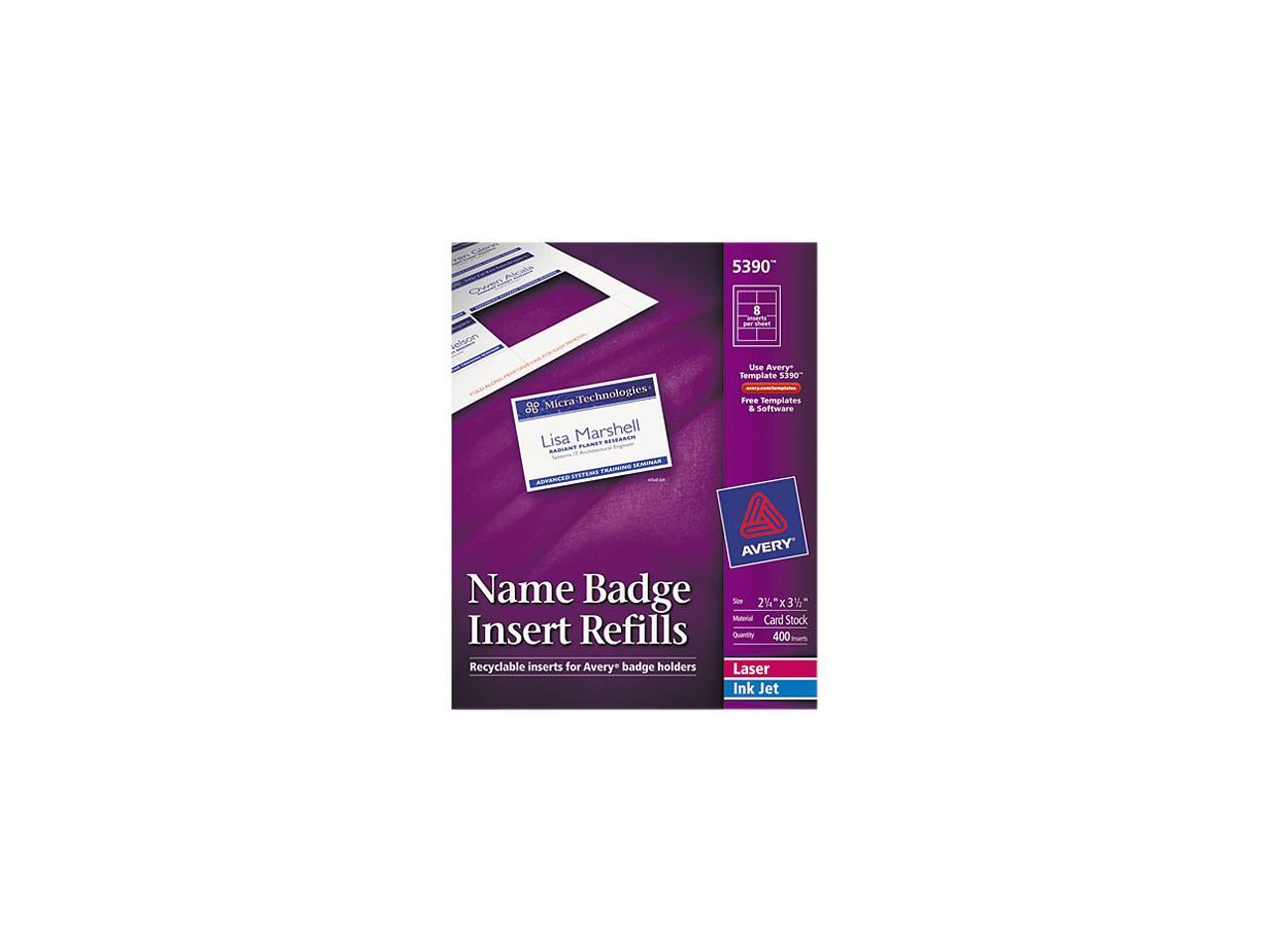 Avery Name Badge Insert Refills 2 25 X 3 5 400 Inserts 5390 