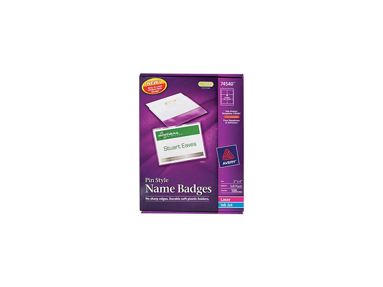 Avery 74540 Badge Holders w/Laser/Inkjet Inserts, Top Loading, 3 x 4 ...