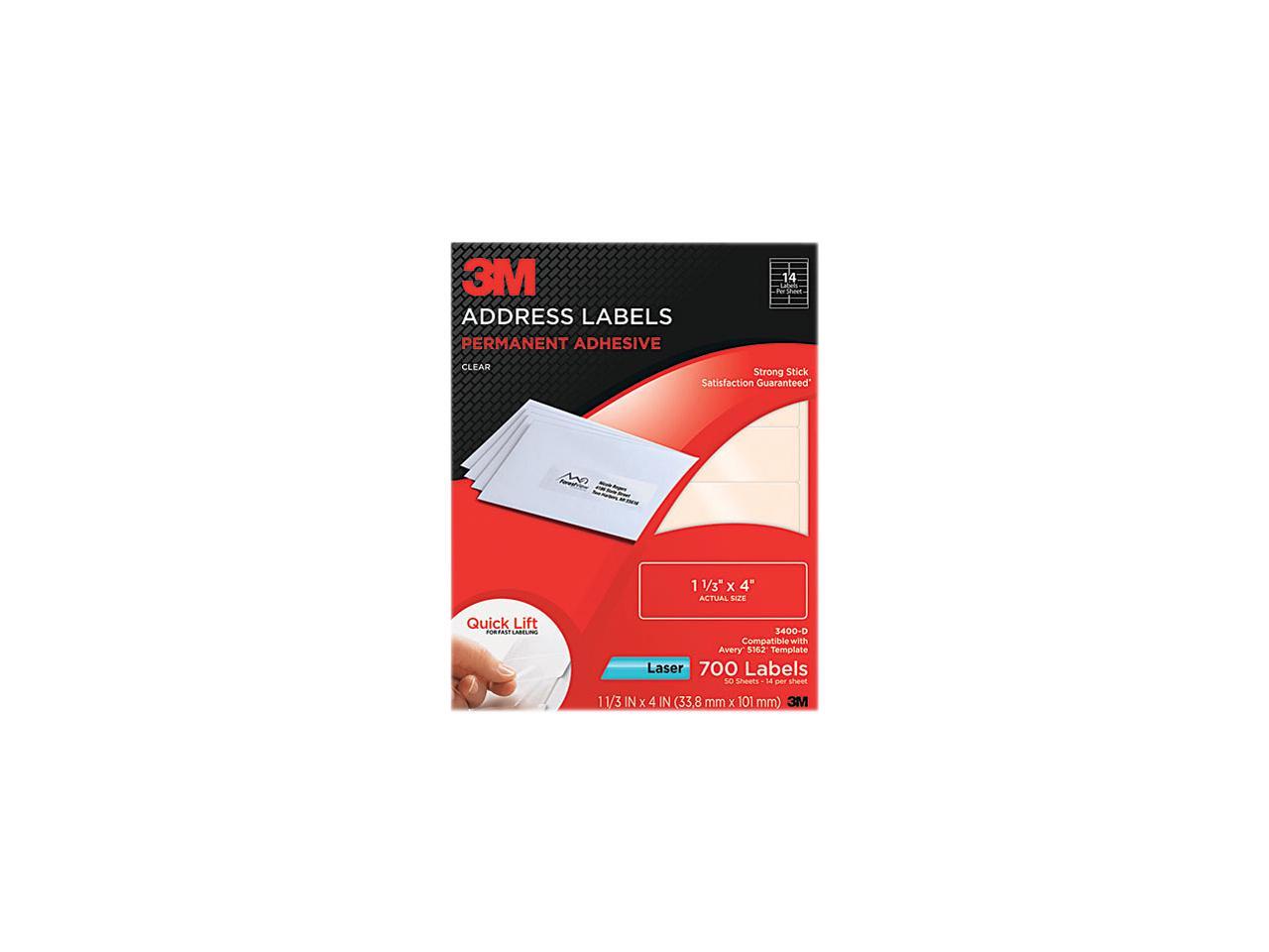 3M 3400-D Permanent Adhesive Clear Laser Mailing Labels, 1-1/3 x 4, 700 ...