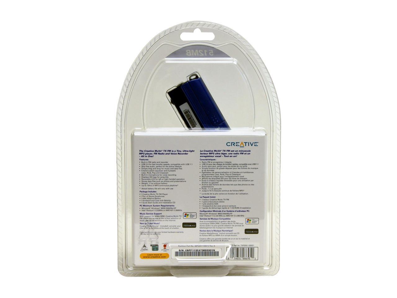 Creative MuVo Black/Blue 512MB MP3 Player 73PD051100021 - Newegg.com