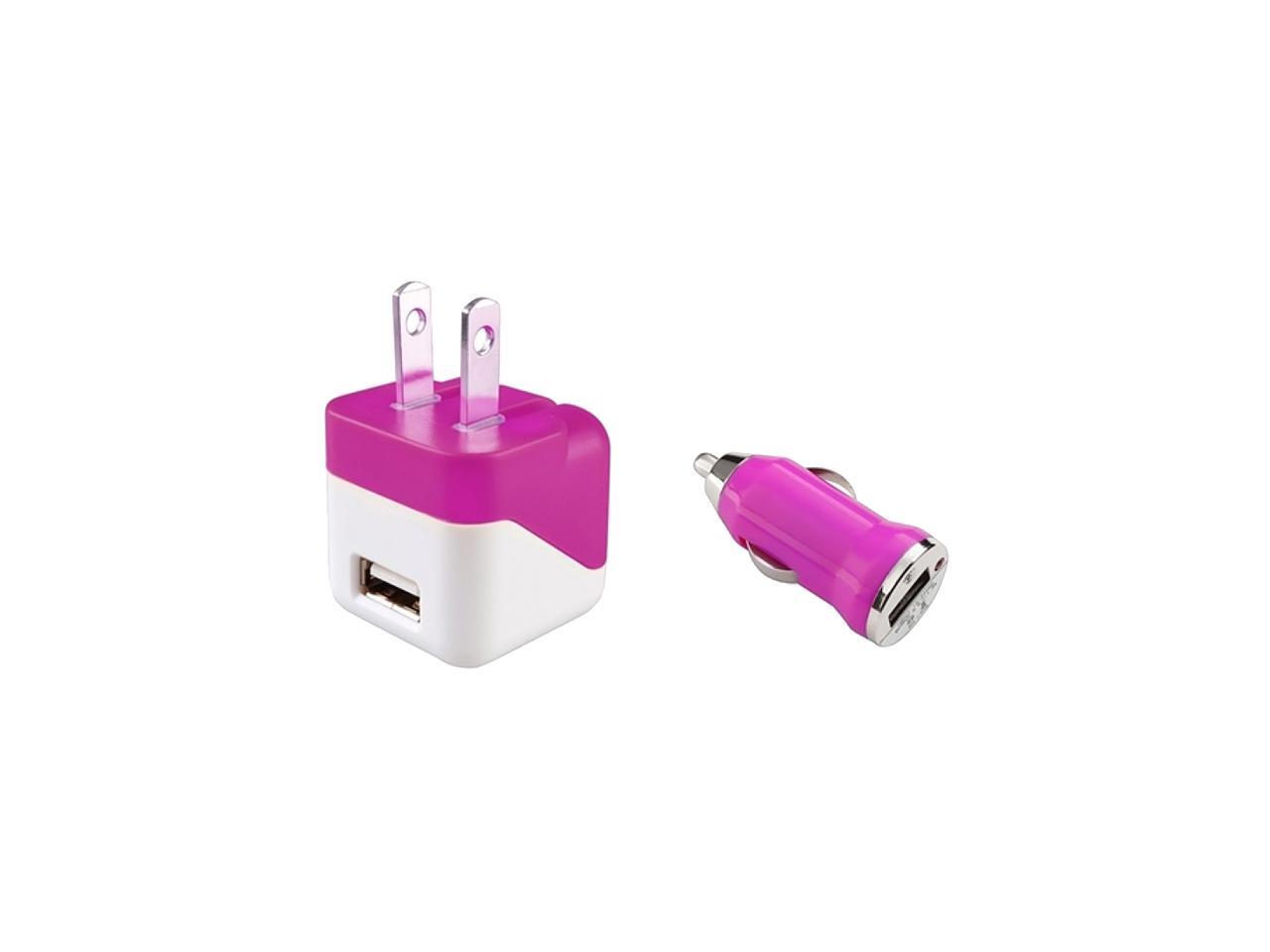Insten 1663773 Hot Pink USB Mini Travel Charger Adapter and Mini Car ...