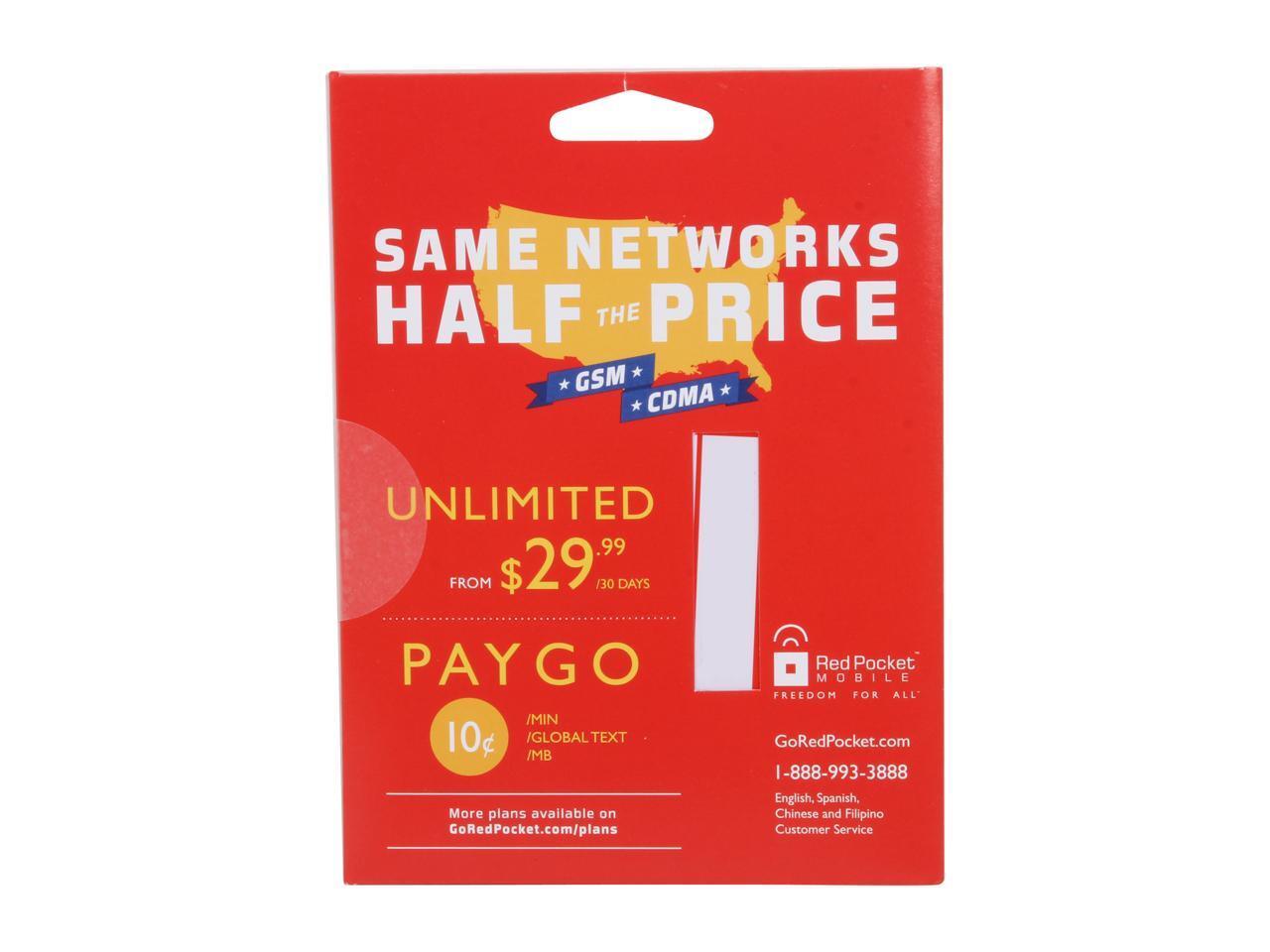 Red Pocket Standard & Micro All-In-One SIM Card Preloaded with $59.99 ...