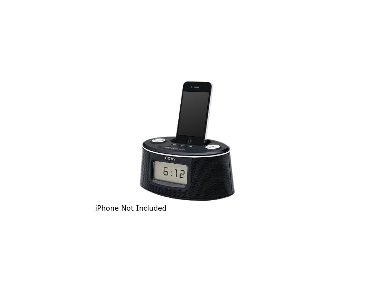 Coby Black AM/FM Clock Radio with iPhone/iPod Docking Stereo Speaker ...