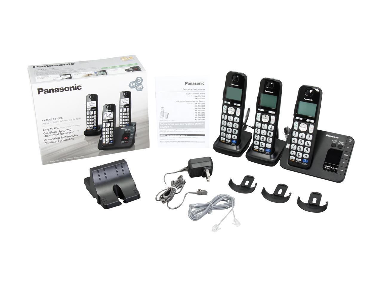 Panasonic KX-TGE233B 1.9 GHz DECT 6.0 3X Handsets Expandable Digital Cordless Answering System ...