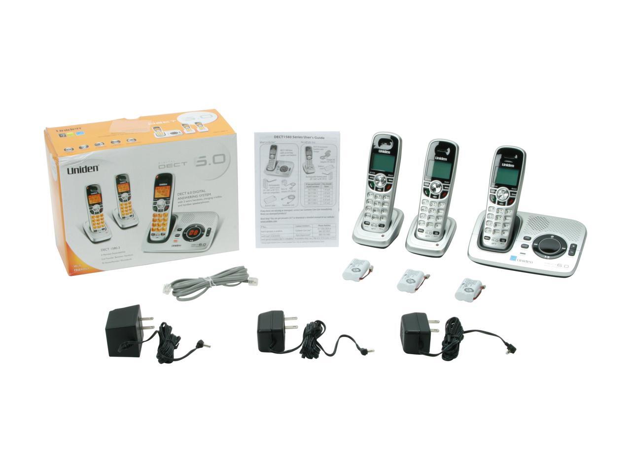 Uniden DECT1580-3 1.9 GHz Digital DECT 6.0 3X Handsets Cordless Phone ...
